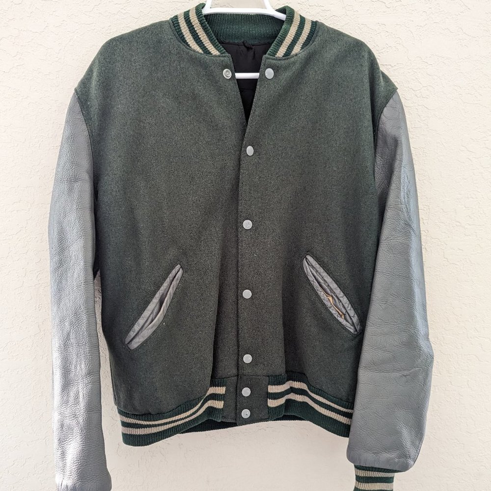 Vintage Leather Varsity Bomber Jacket Evergreen Park … - Gem